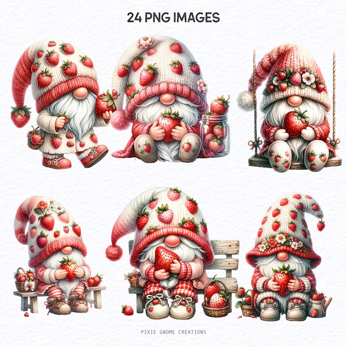 Watercolor Strawberry Gnomes Png, Strawberry Jam Gnome, Valentines ...
