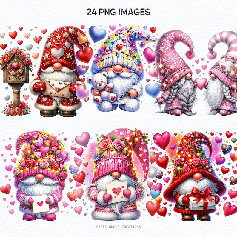 Watercolor Valentines Gnomes Clipart, Valentines Day Clipart Bundle ...