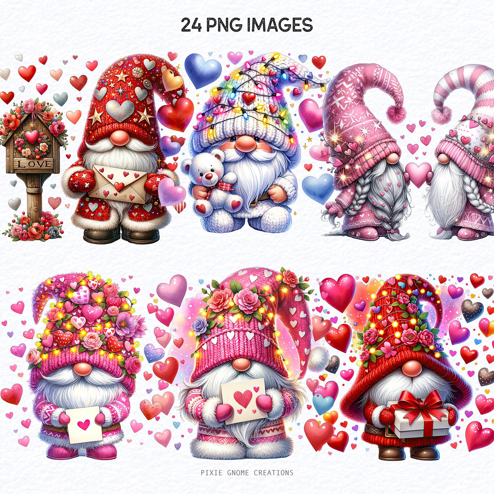 Watercolor Valentines Gnomes Clipart, Valentines Day Clipart Bundle ...