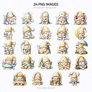 Watercolor Pastel Pijamas Gnome Clipart PNG Bundle, Cute Bed Time ...