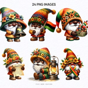 Watercolor Juneteenth Gnome Gnome Png Clipart Bundle, Black History ...