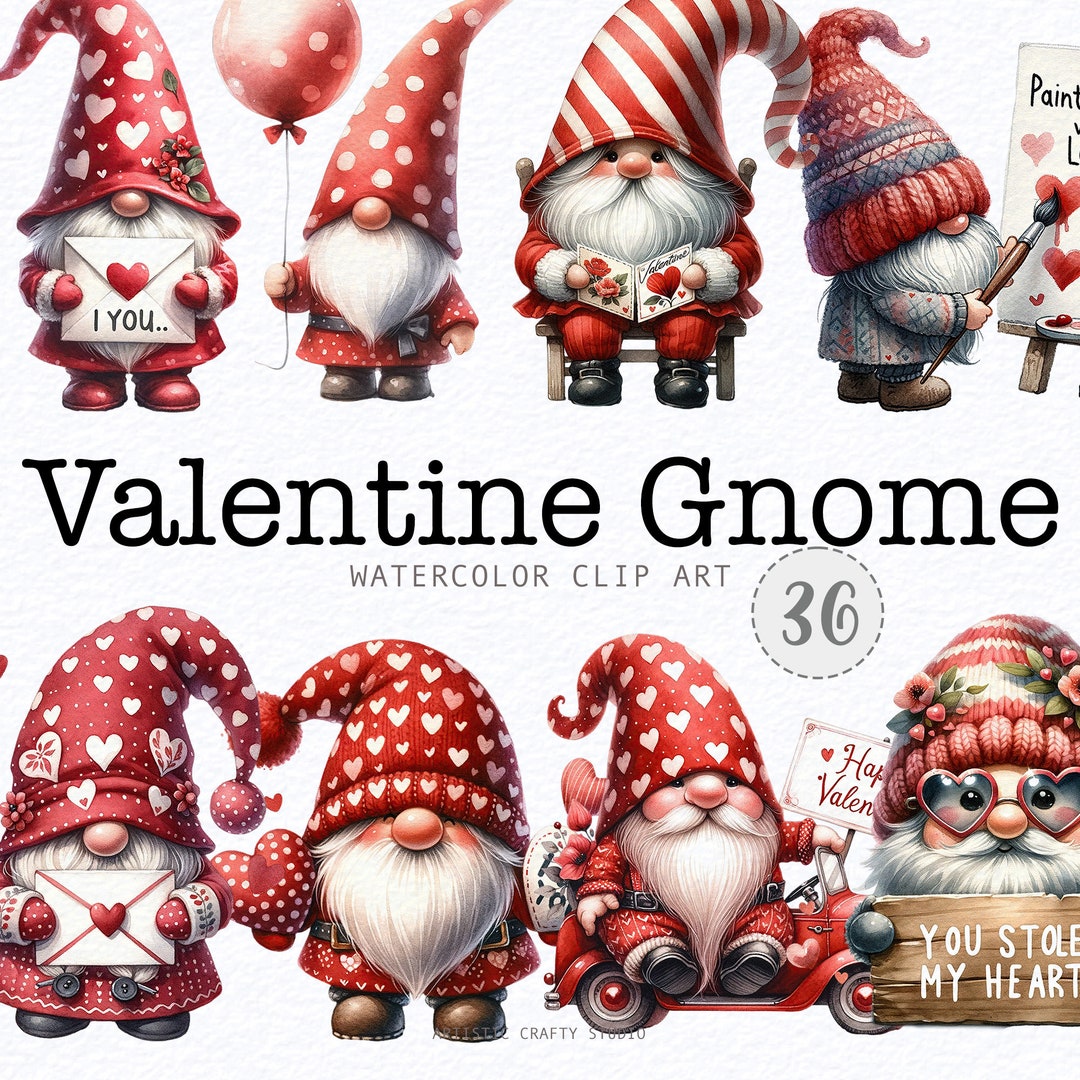 Watercolor Valentines Gnomes Clipart, Valentines Day Clipart Bundle ...