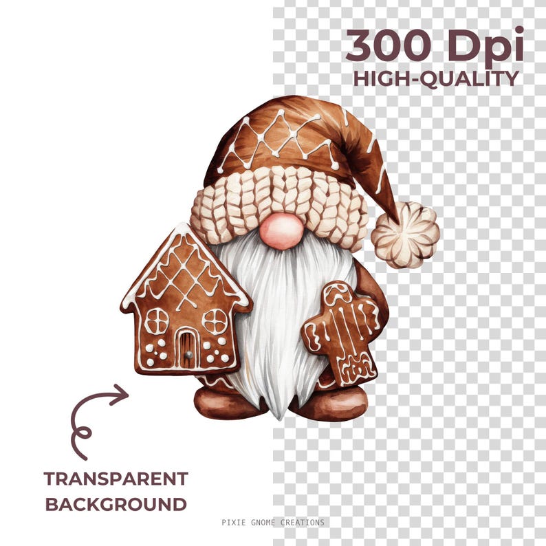 Watercolor Gingerbread Cookie Gnome Clipart PNG Bundle, Gingerbread Man ...