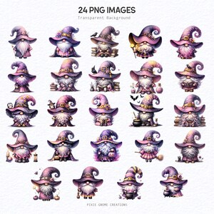 Watercolor Witch Gnome Clipart PNG Bundle, Witches Fortune Gnome ...