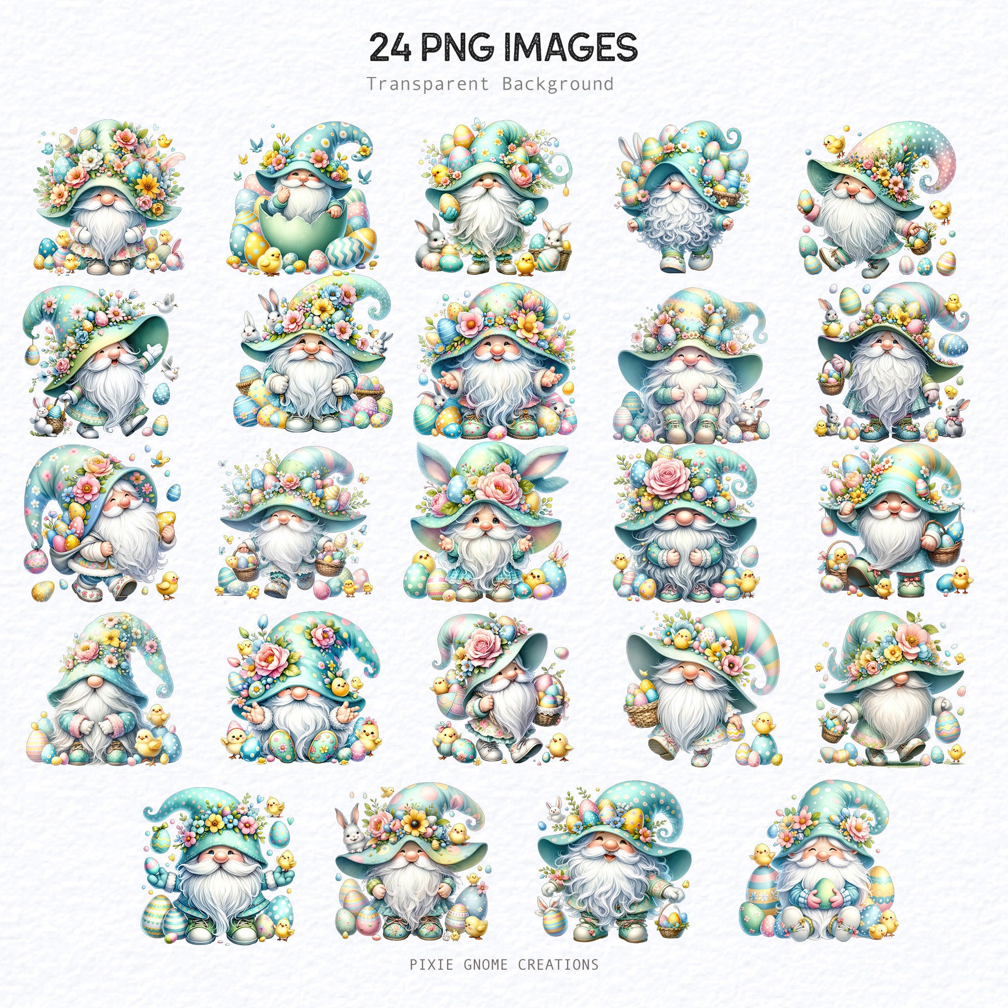 Watercolor Easter Gnome Png Clipart Bundle, Easter Eggs, Garden Clipart ...