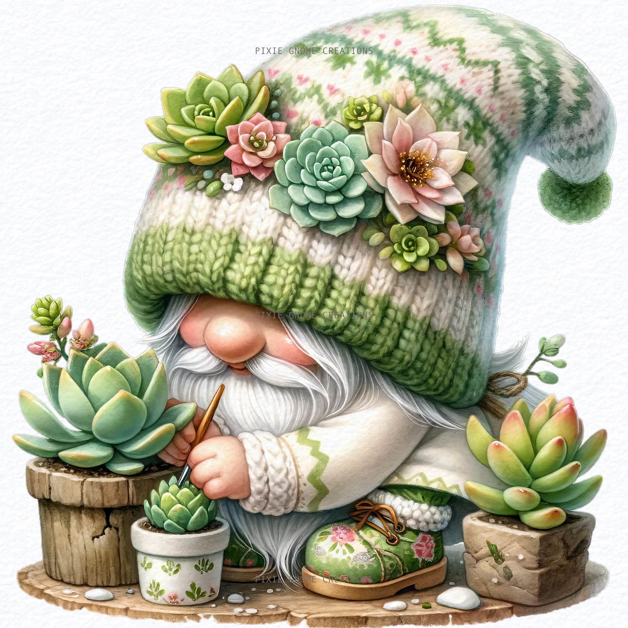 Watercolor Succulent Cactus Gnome Clipart Bundle Png, Succulent Garden ...