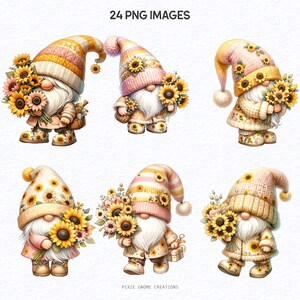 Watercolor Summer Garden Sunflowers Gnome Clipart Bundle Png, Garden ...