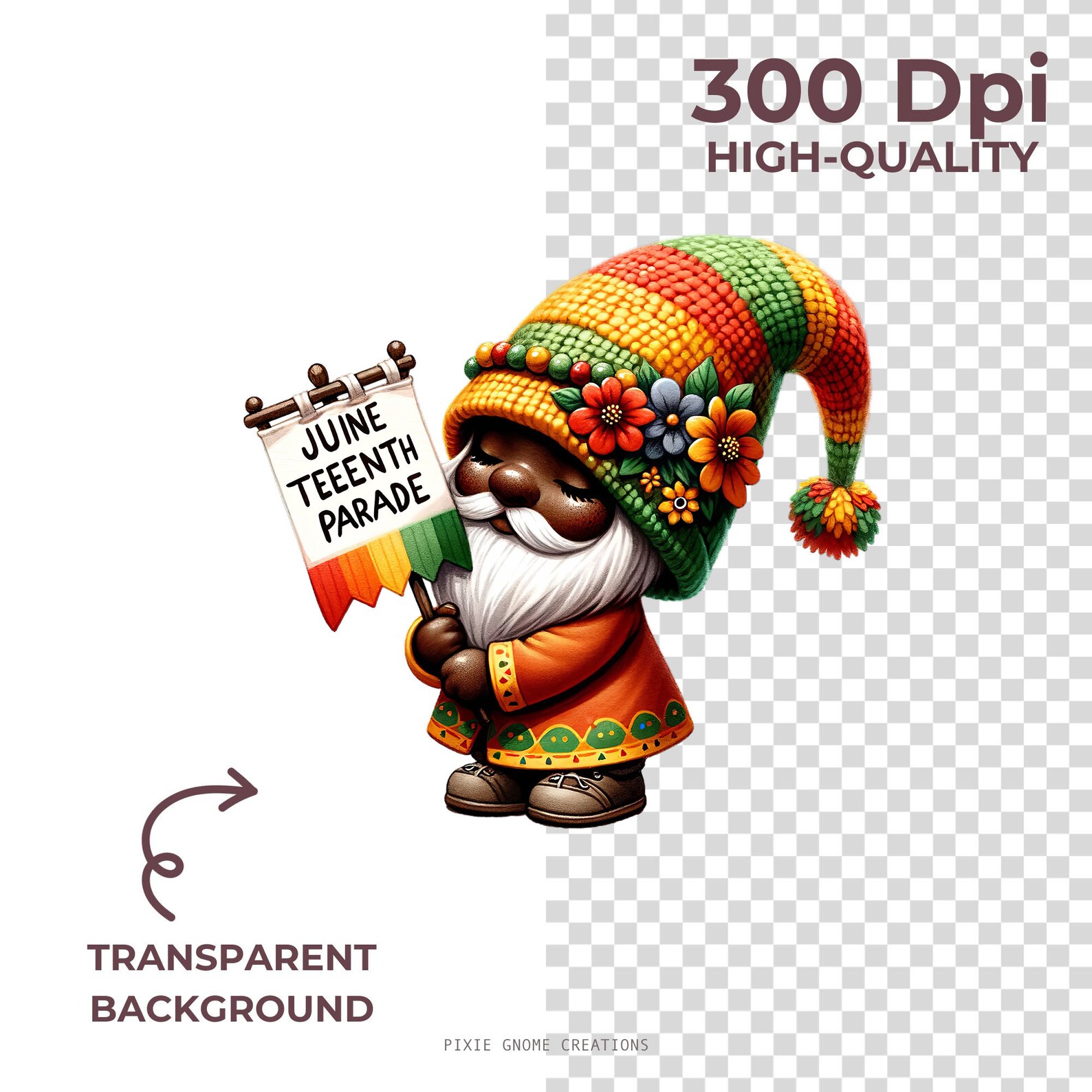 Watercolor Juneteenth Gnome Gnome Png Clipart Bundle, Black History ...
