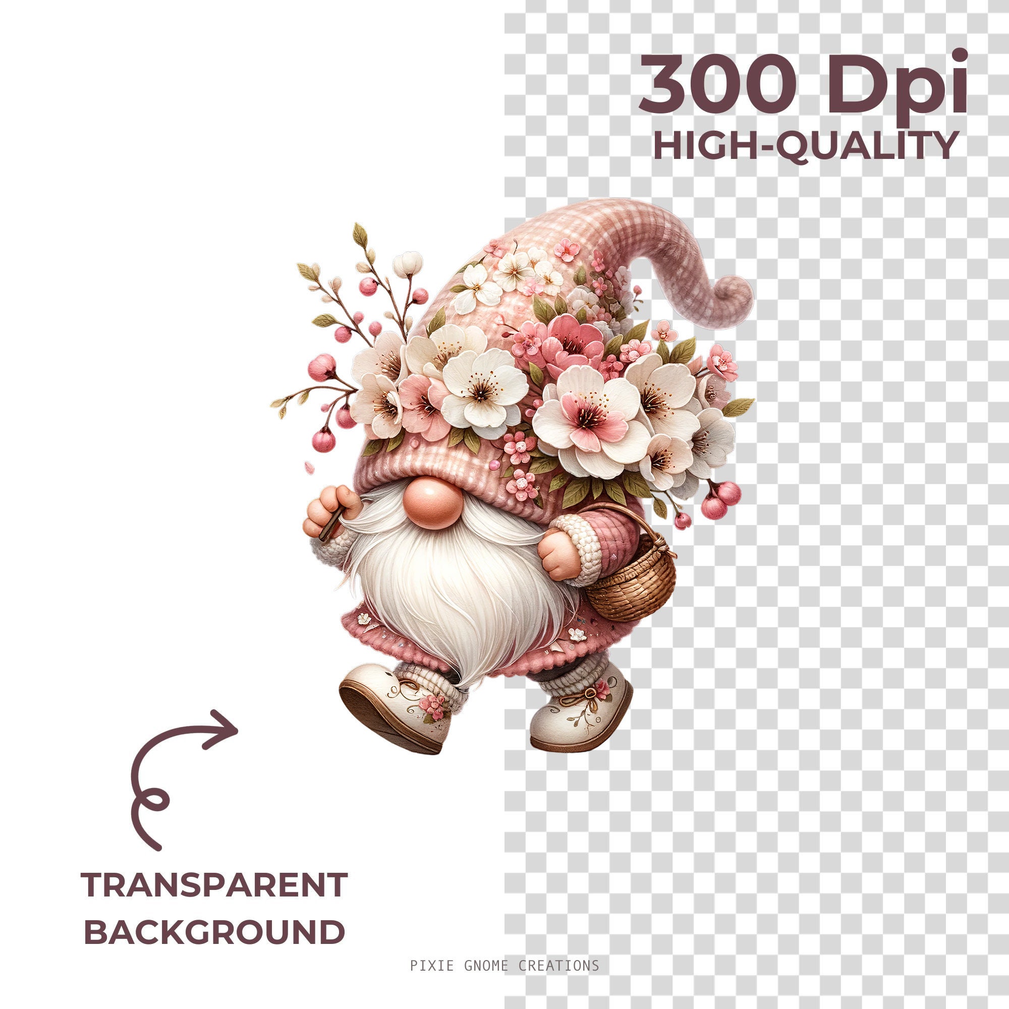 Watercolor Pink Cherry Blossom Gnomes Png, Cute Floral Gnome ...