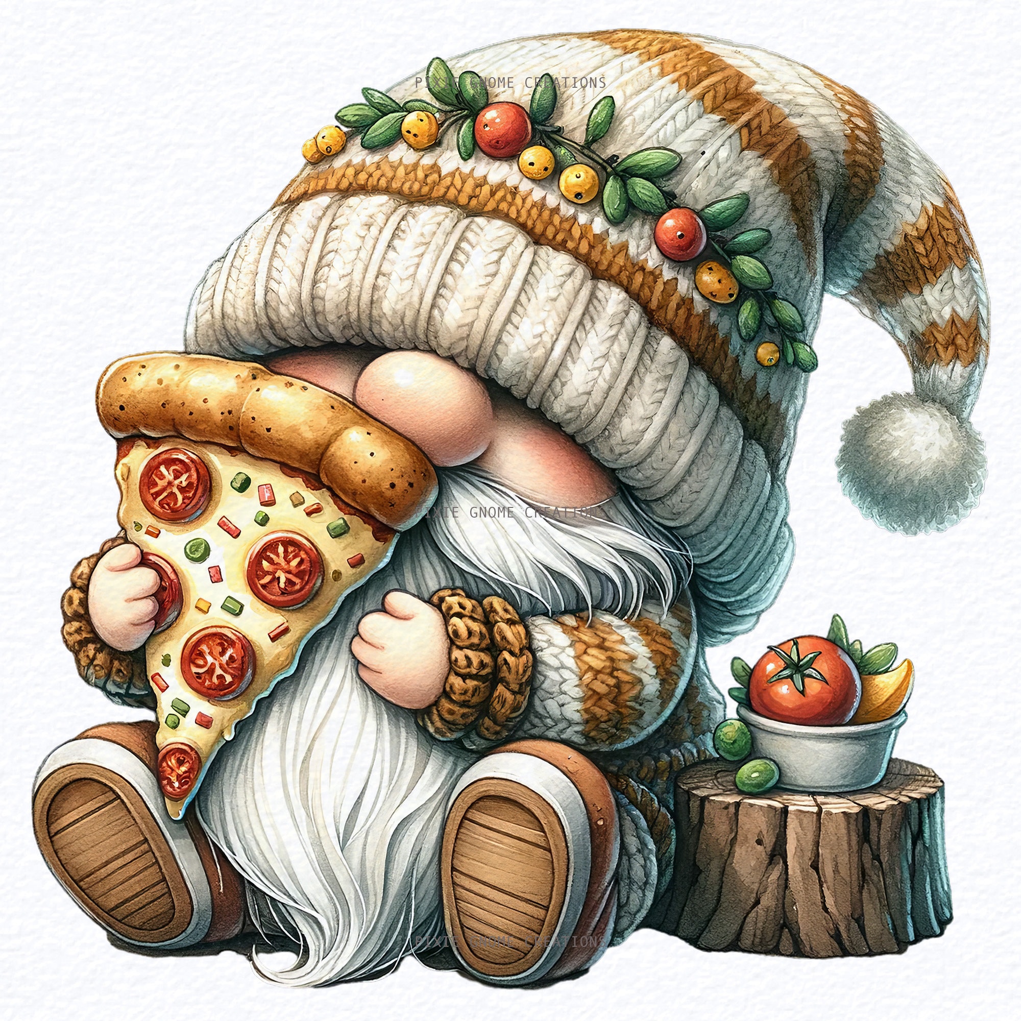 Watercolor Pizza Gnome Clipart PNG Bundle, Papa Pizza Gnome, Pizza ...