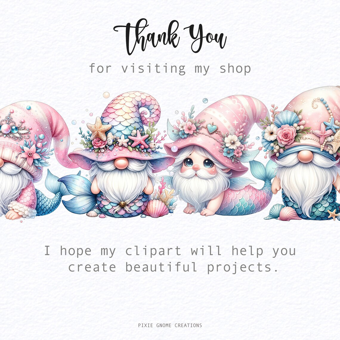 Watercolor Mermaid Gnome Clipart Bundles, Cute Fairytale Clipart ...
