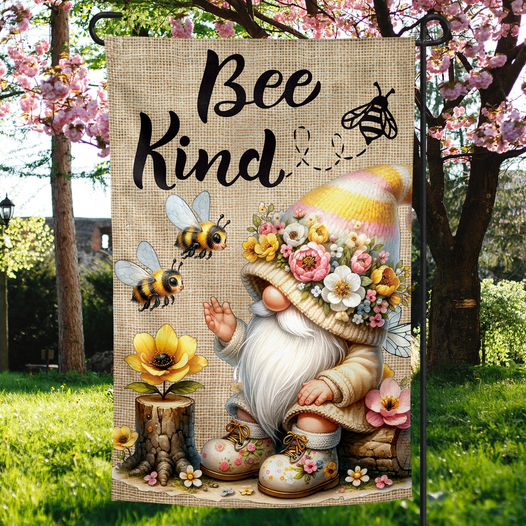 12x18 Sunflower Flower Bumblebee Bee Gnome Garden Flag, Welcome Garden ...