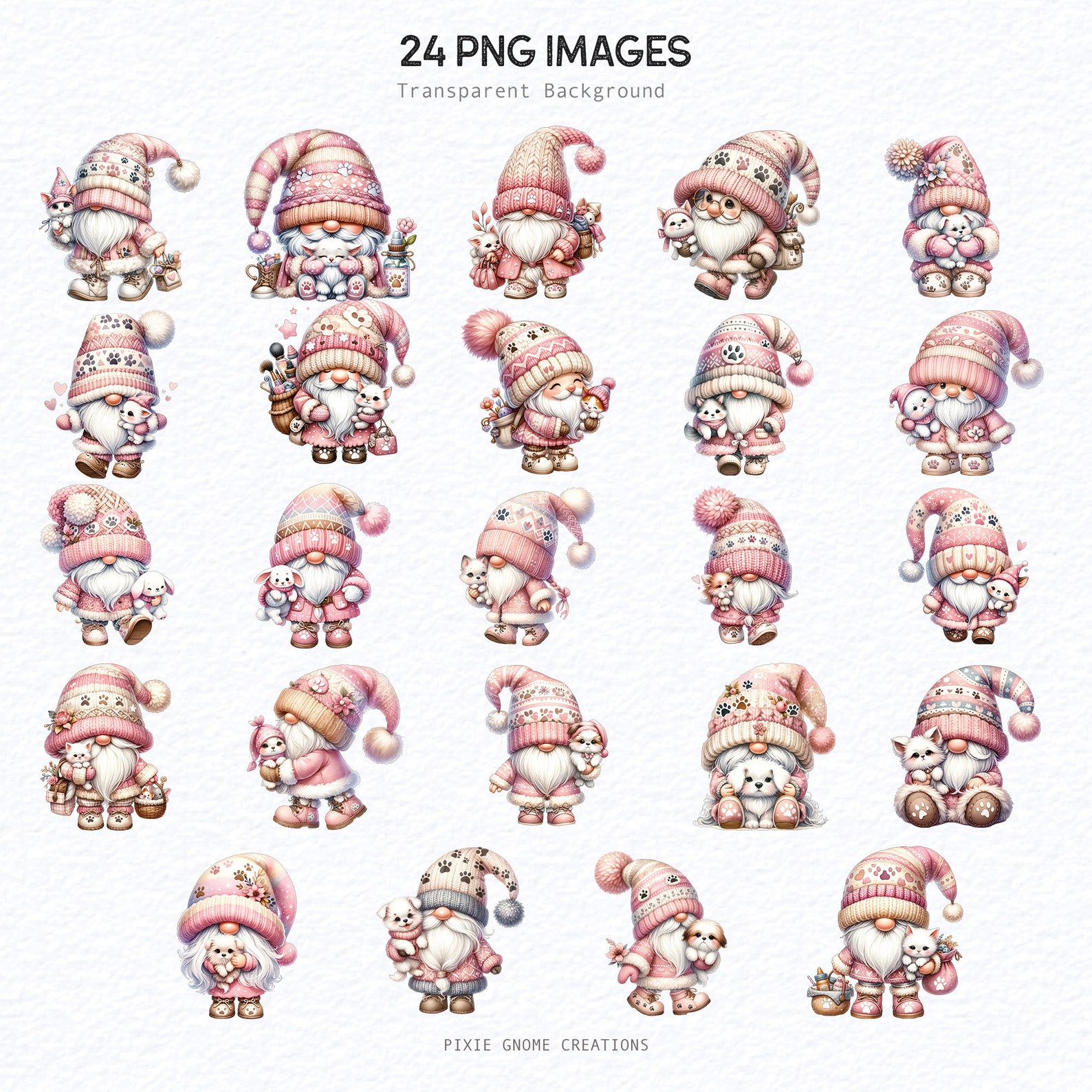 Watercolor Dog Cat Pet Lover Gnome Clipart Bundle Png, Fur Mama Gnome ...