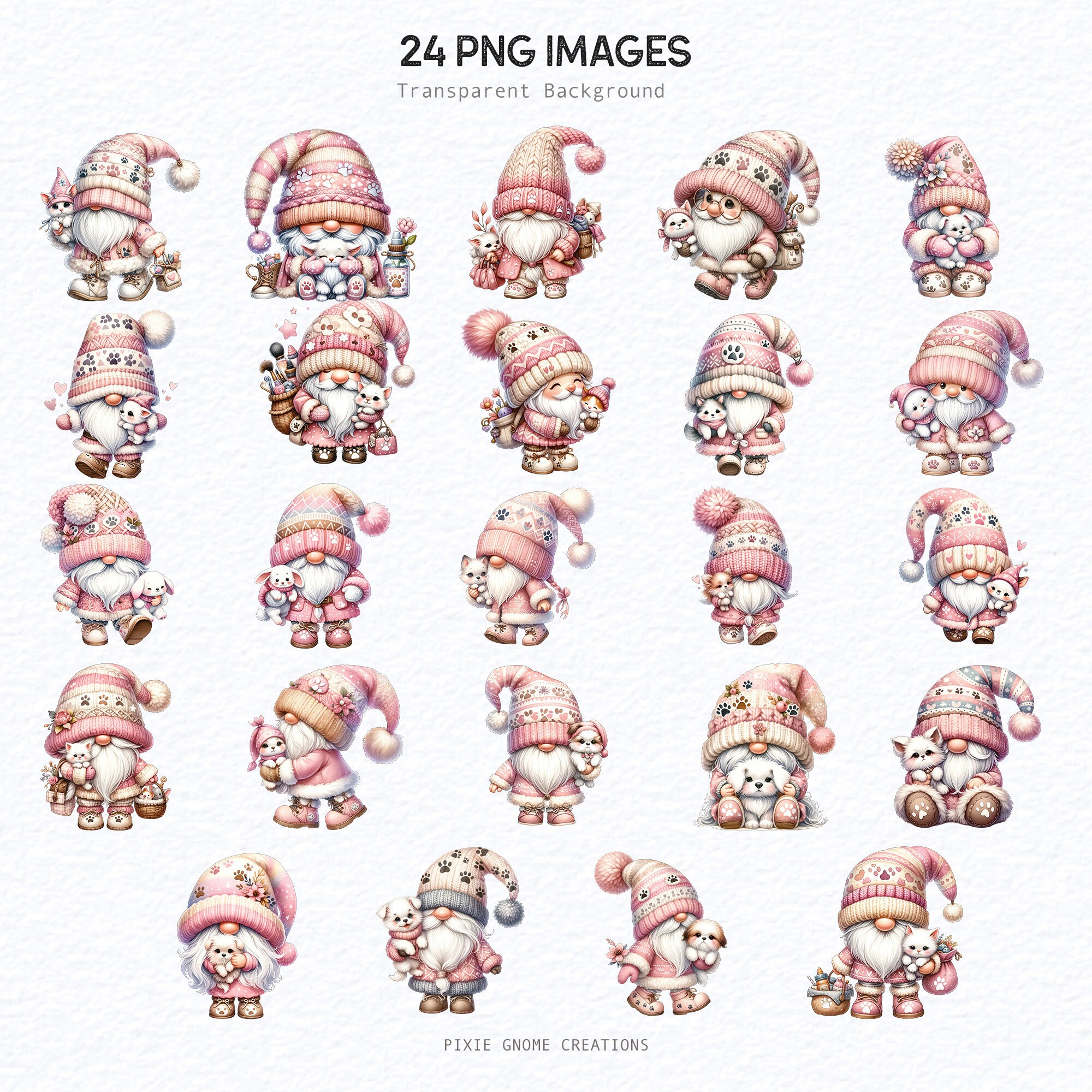 Watercolor Dog Cat Pet Lover Gnome Clipart Bundle Png, Fur Mama Gnome ...