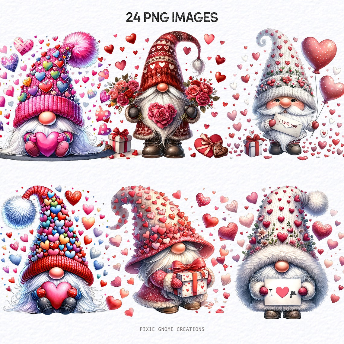 Watercolor Valentines Gnomes Clipart, Valentines Day Clipart Bundle ...