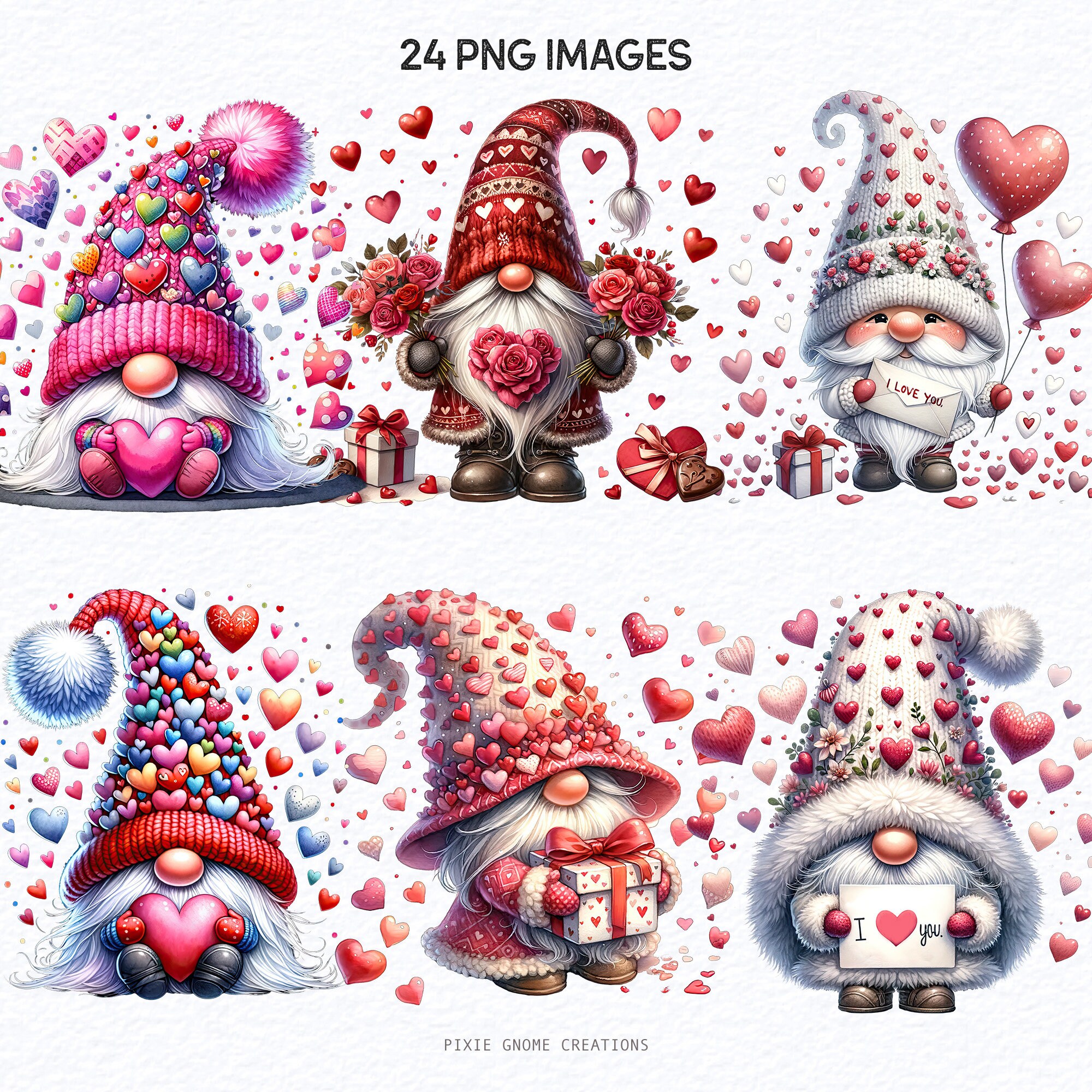 Watercolor Valentines Gnomes Clipart, Valentines Day Clipart Bundle ...