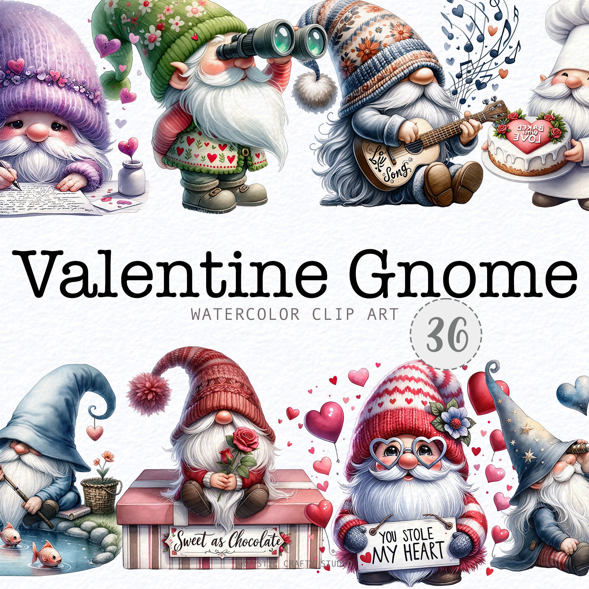 Watercolor Valentines Gnomes Clipart, Valentines Day Clipart Bundle ...