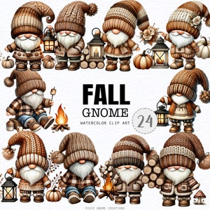 Watercolor Hello Fall Gnome Clipart PNG Bundle, Fall Gnome Png, Autumn ...