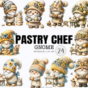 Watercolor Gnome Pastry Chef Clipart, Chef Gnome Clipart, Baked With ...