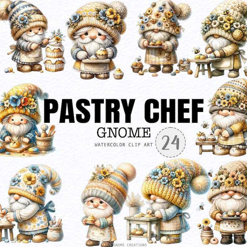 Watercolor Gnome Pastry Chef Clipart, Chef Gnome Clipart, Baked With ...