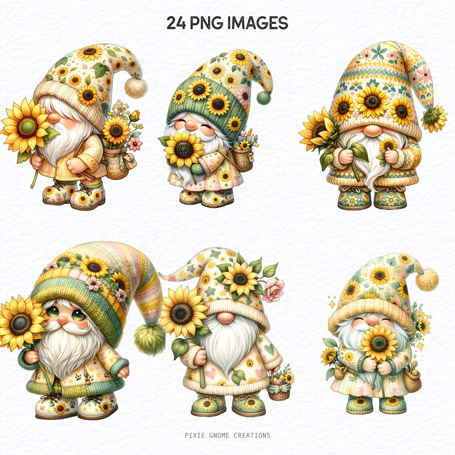 Watercolor Sunflowers Gnome Clipart Bundle Png, Garden Clipart, Spring ...