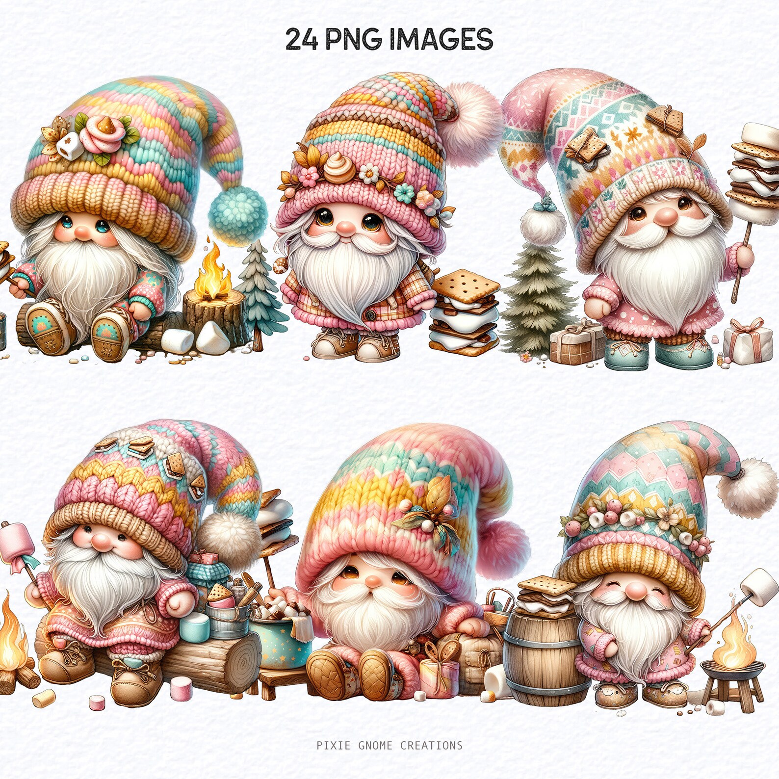 Watercolor Smores Gnome Clipart Bundle Png, Let's Get Toasted, Camping ...