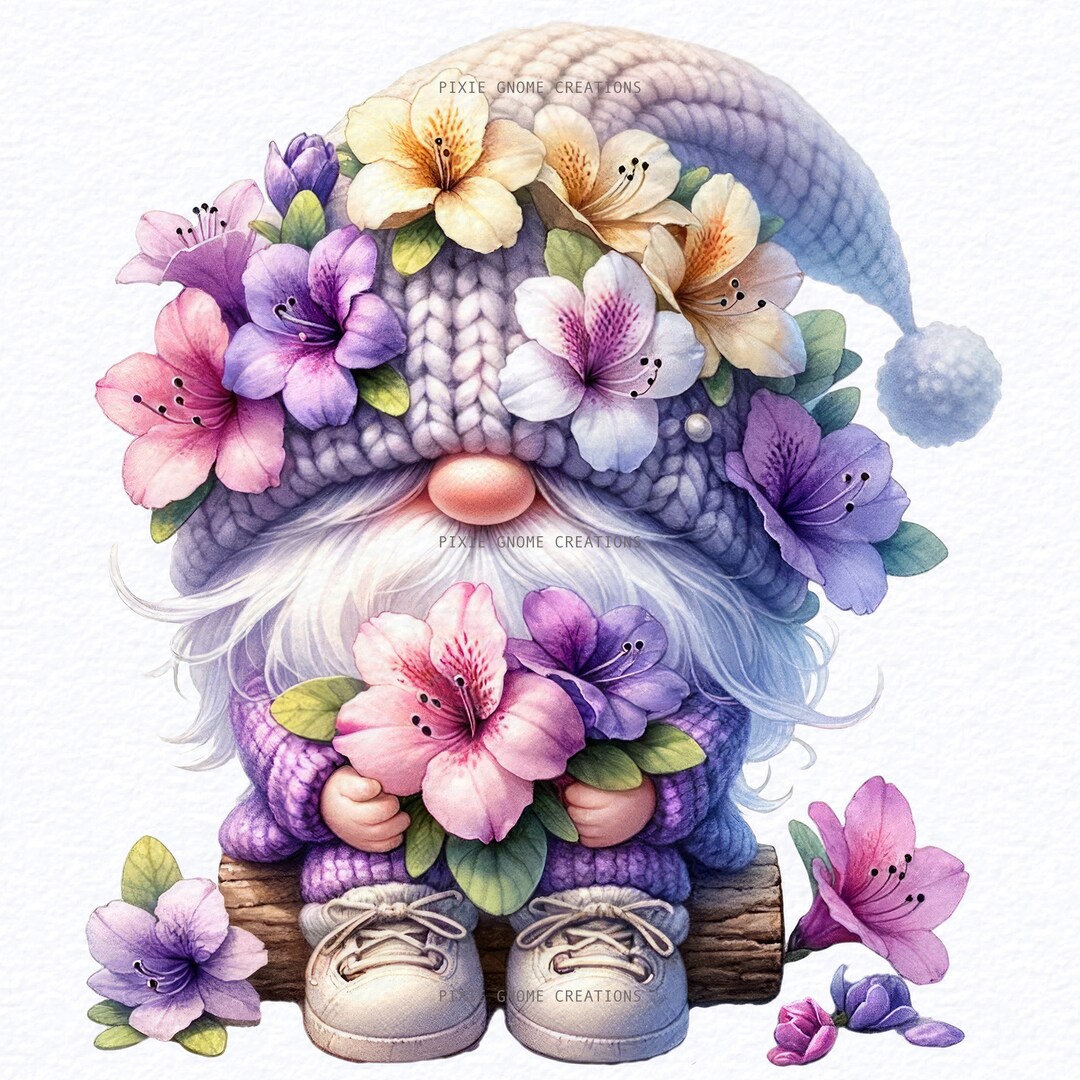 Watercolor Azalea Gnome Clipart Bundle Png, Garden Clipart, Spring ...