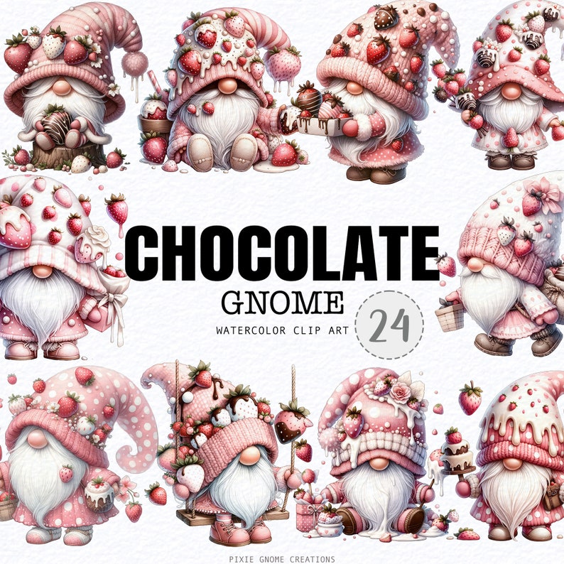 Watercolor Easter Strawberry Chocolate Gnome Png Clipart Bundle ...