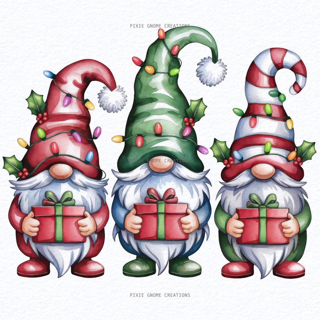 Watercolor Christmas Gnome Clipart PNG Bundle, Santa Claus Christmas ...