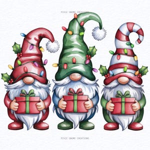 Watercolor Christmas Gnome Clipart PNG Bundle, Santa Claus Christmas ...