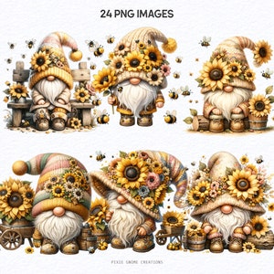 Watercolor Sunflower Bee Gnome Clipart Bundles, Gnome With Flowers ...