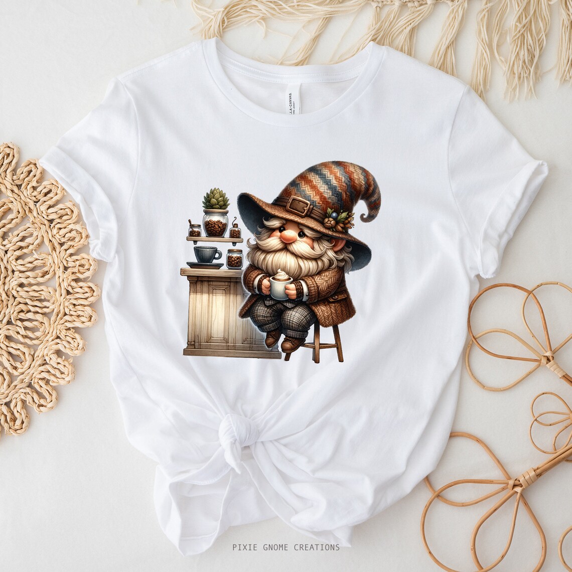 Watercolor Coffee Lover Gnomes Png Clipart Bundles, Coffee Beans Gnome ...