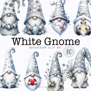 30 Watercolor Gnome Bundle Png, Watercolor White Christmas Gnomes ...