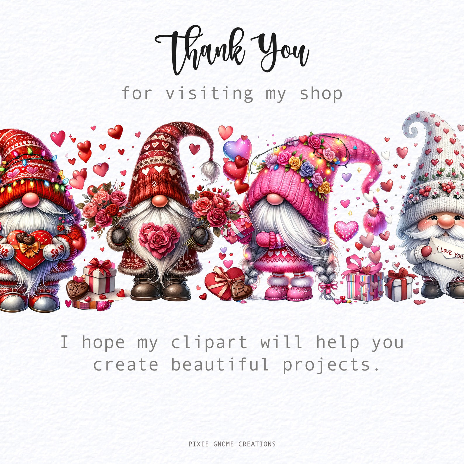 Watercolor Valentines Gnomes Clipart, Valentines Day Clipart Bundle ...