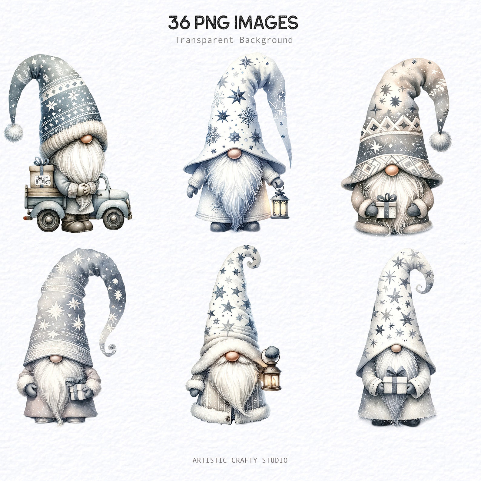 36 Watercolor Gnome Bundle Png, Watercolor White Christmas Gnomes ...
