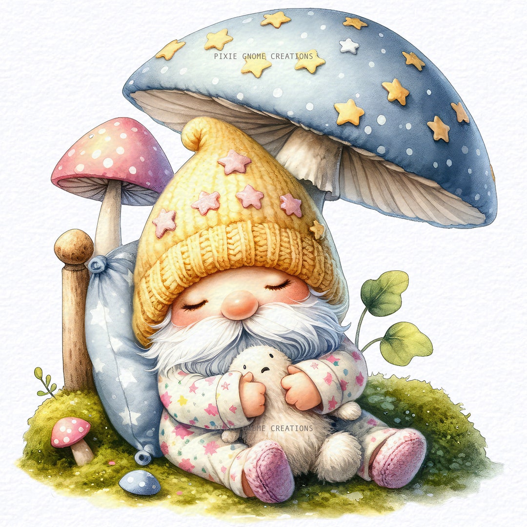 Watercolor Pastel Pijamas Gnome Clipart PNG Bundle, Cute Bed Time ...