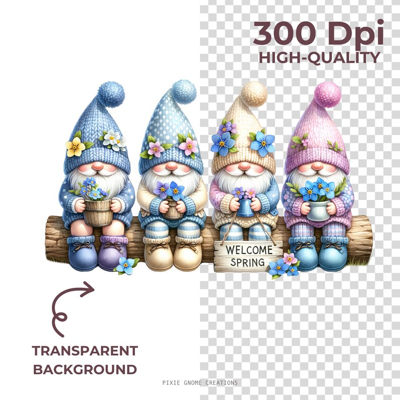 Watercolor Forget Me Not Flower Wreath Gnome Clipart Bundles, Gnome ...