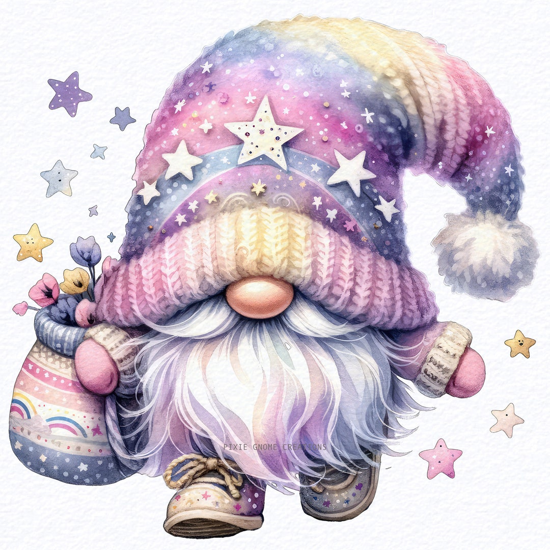 Watercolor Rainbow Star Gnome Png Clipart Bundle, Valentine Colorful ...