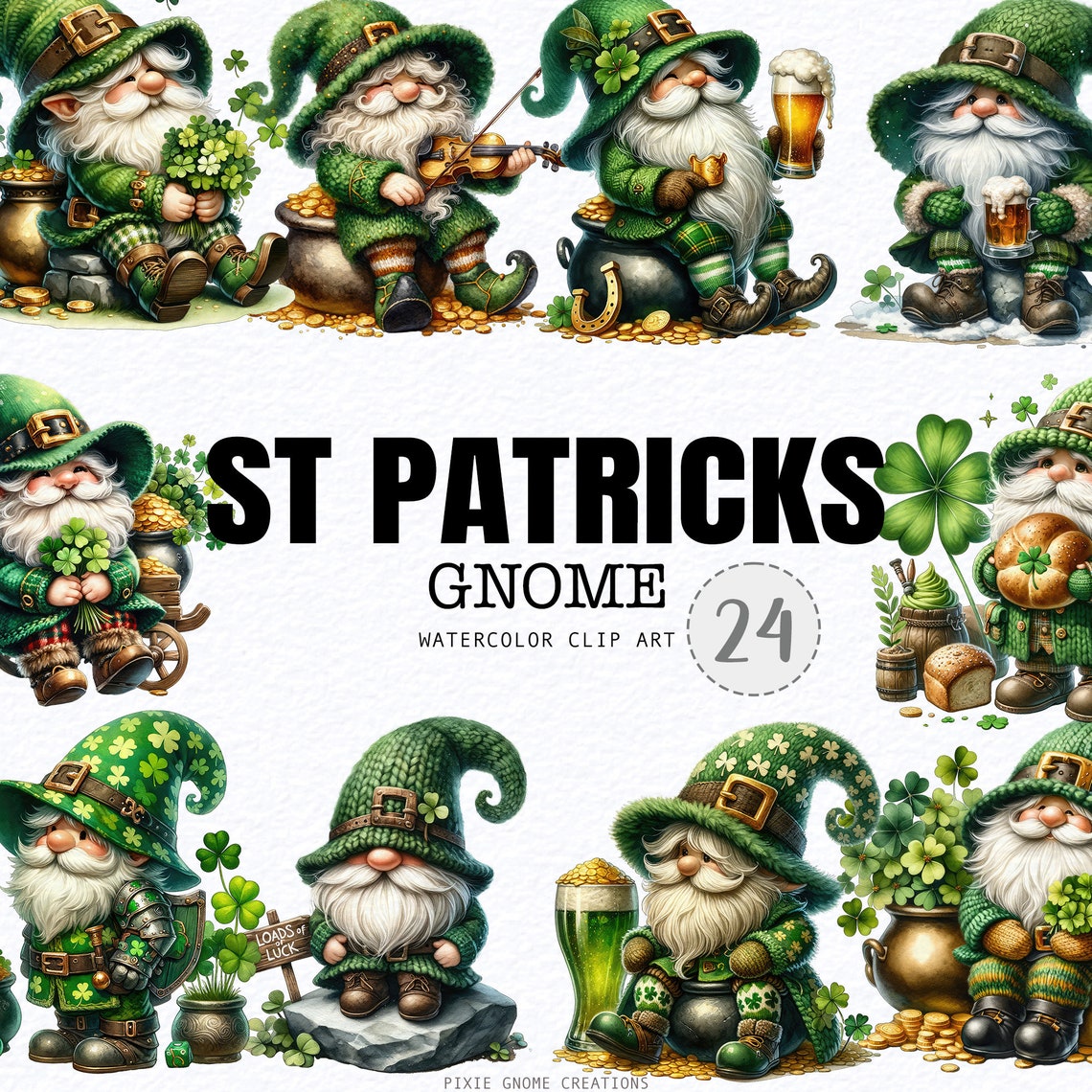 Watercolor St Patricks Day Gnomes Png, Cute Gnomes Clipart, Patrick Day ...