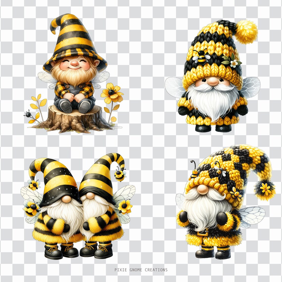 Bumble Bee Gnomes Png, Honey Bee Gnomes Watercolor Clipart PNG ...