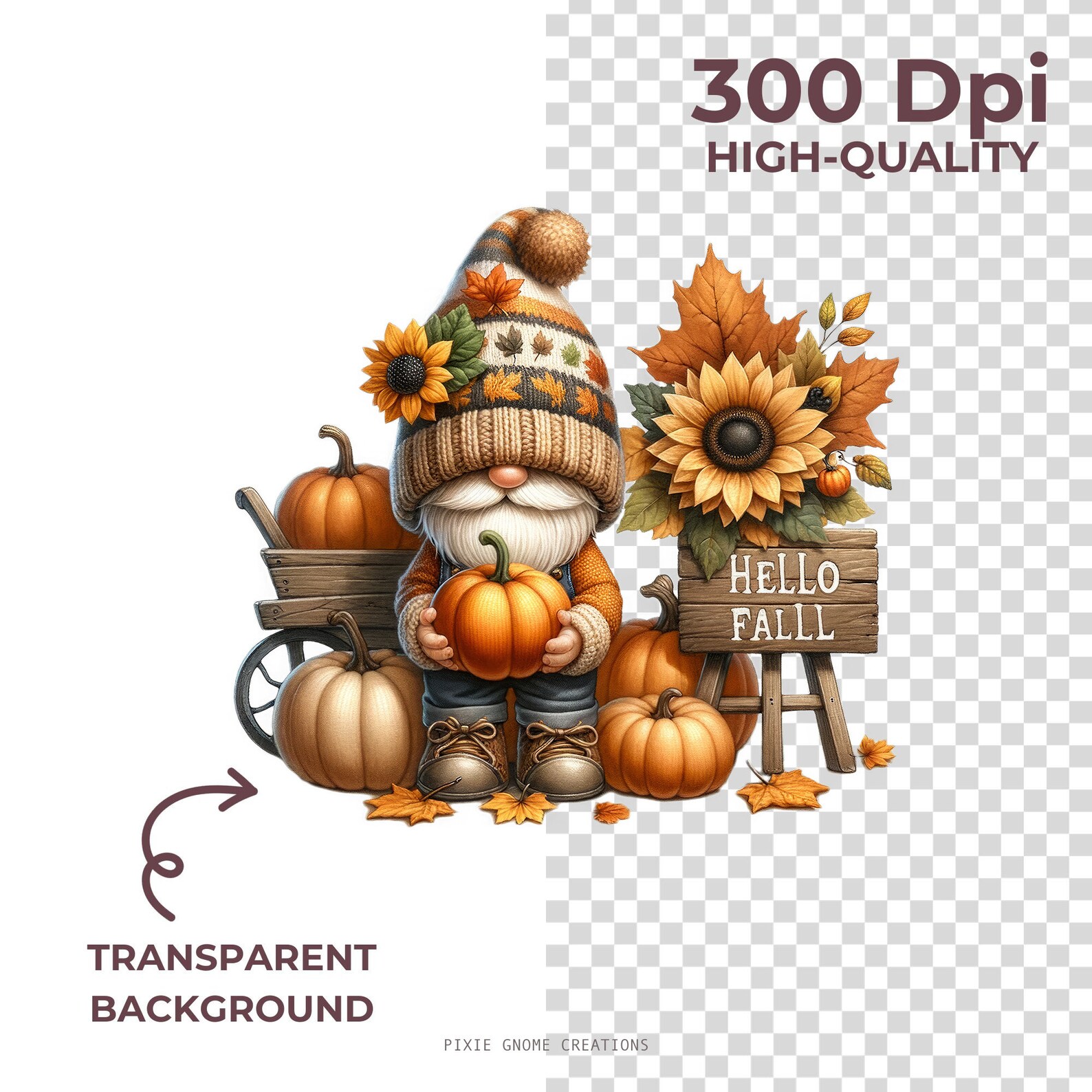 Watercolor Hello Fall Gnome Clipart PNG Bundle, Fall Gnome Png, Autumn ...