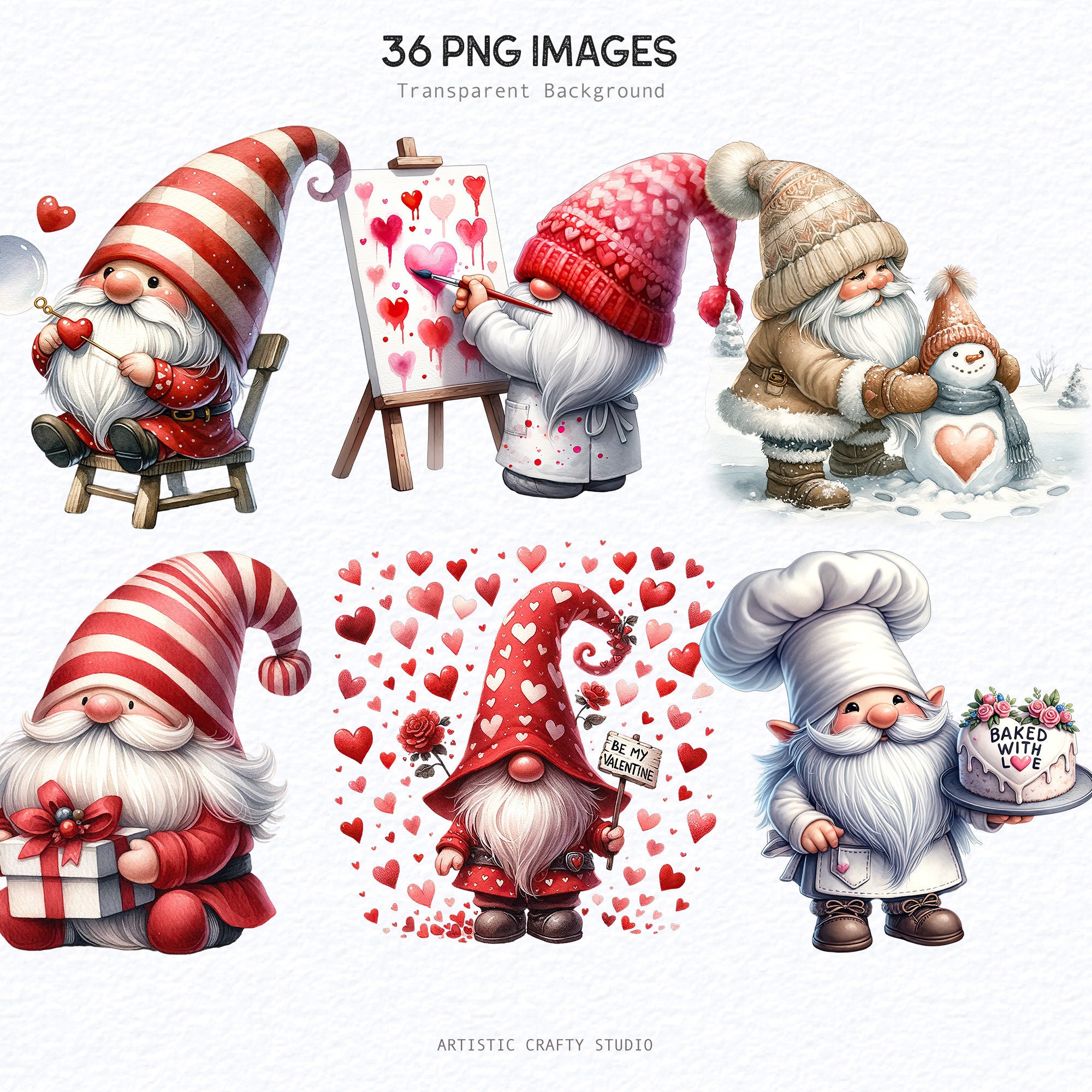 Watercolor Valentines Gnomes Clipart, Valentines Day Clipart Bundle ...