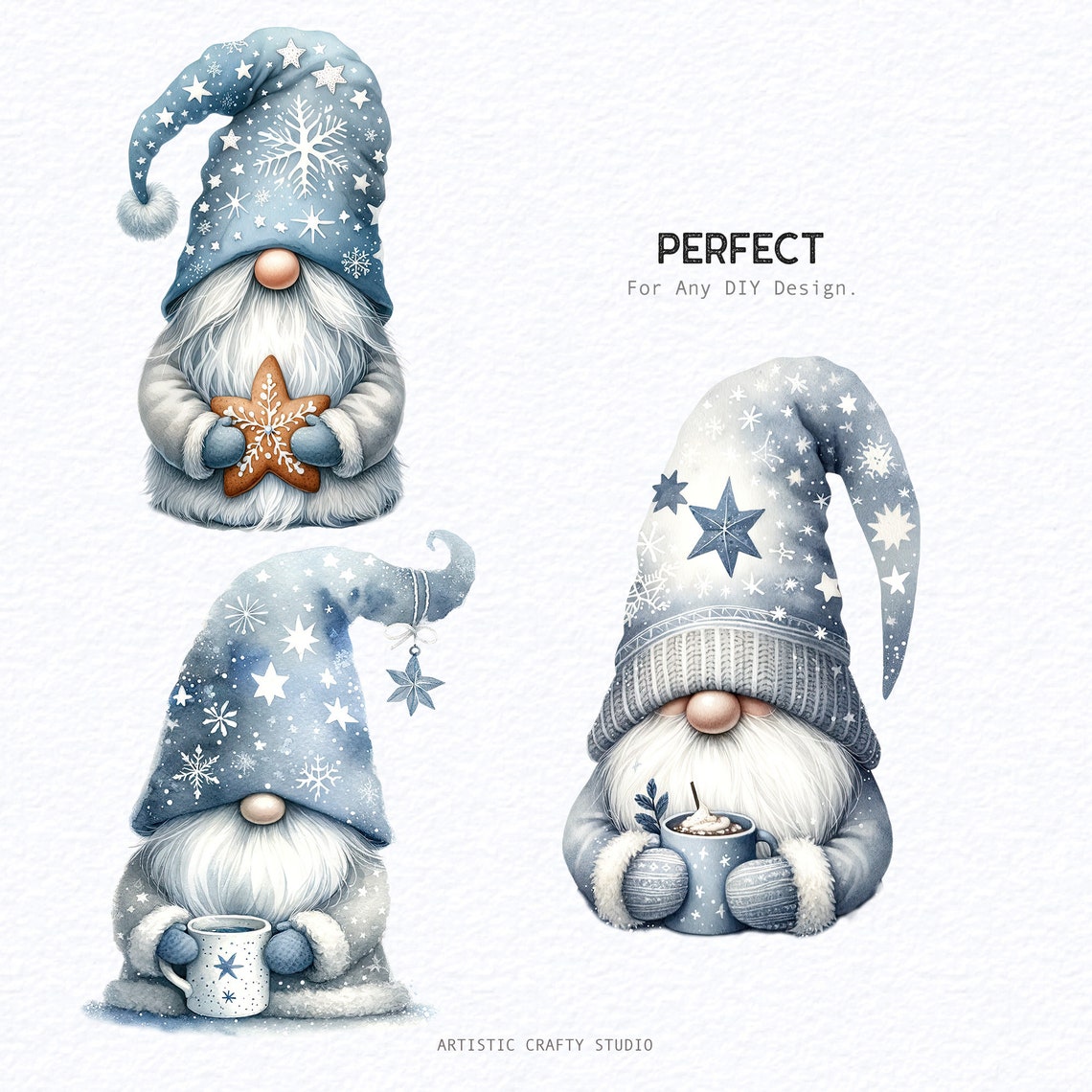 30 Watercolor Gnome Bundle Png, Watercolor White Christmas Gnomes ...