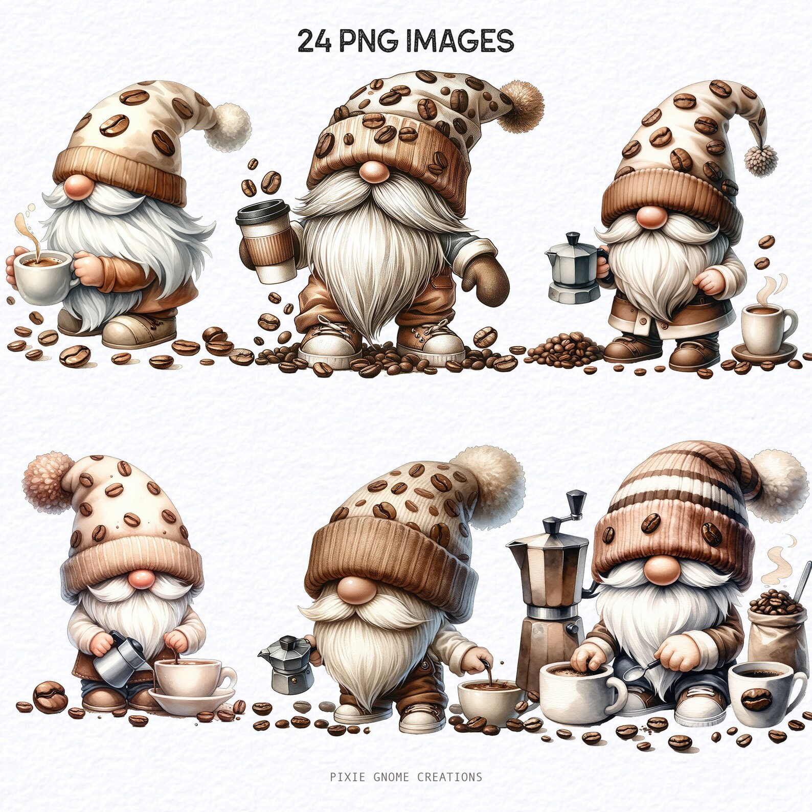 Watercolor Coffee Beans Lover Barista Gnome ,coffee Gnomes Png, Coffee ...
