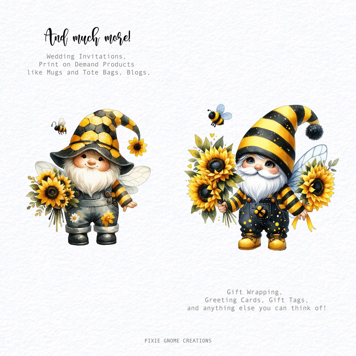 Bumble Bee Gnomes Png, Honey Bee Gnomes Watercolor Clipart PNG ...