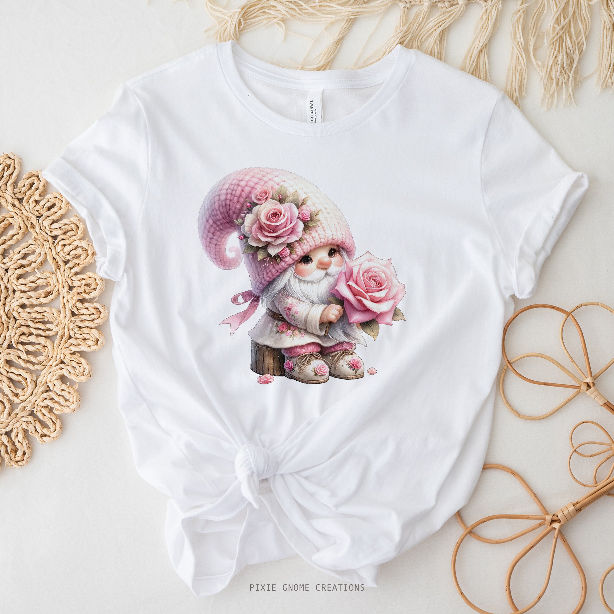 Watercolor Valentines Rose Floral Gnome Clipart PNG Bundle, Garden ...