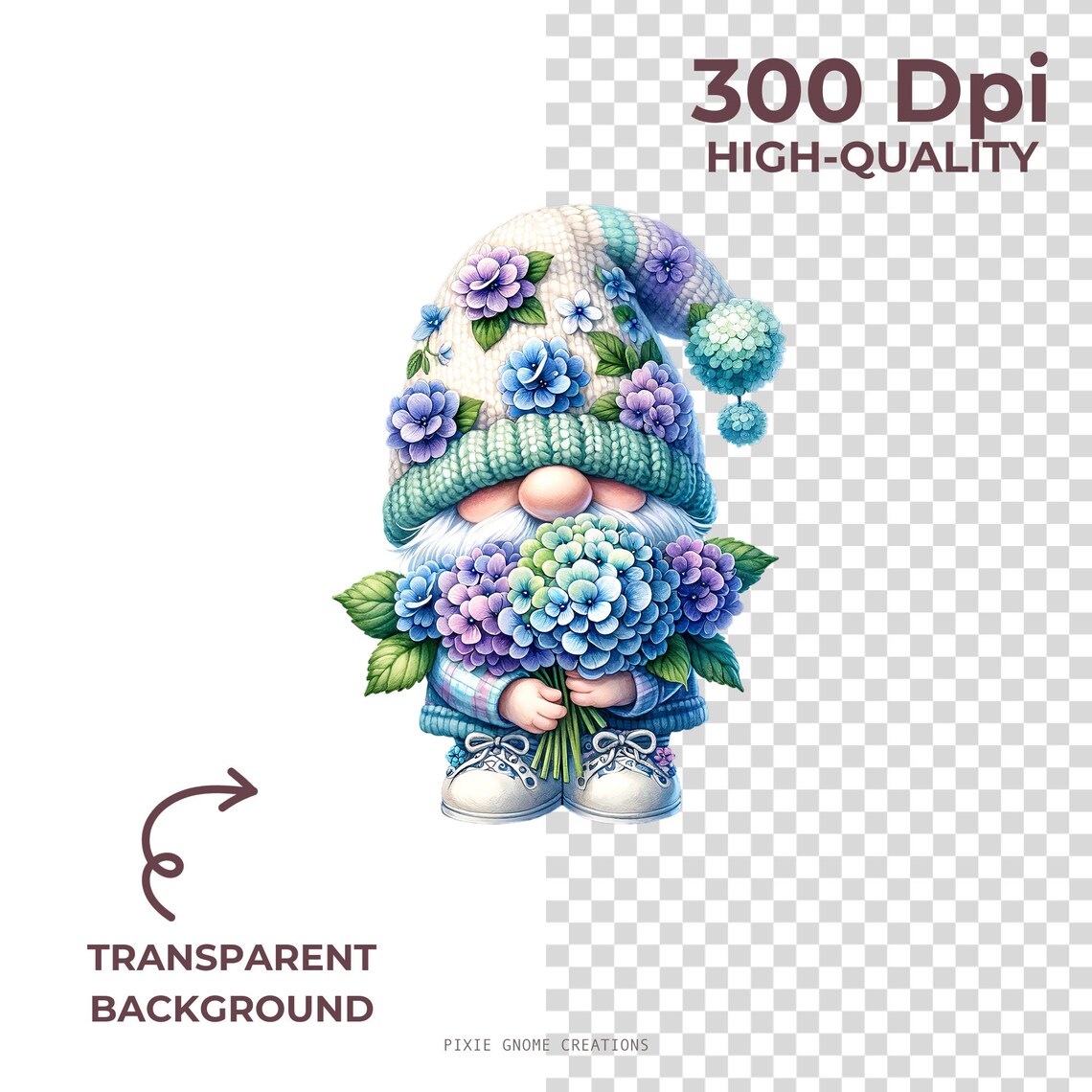 Watercolor Hydrangeas Gnomes Png, Cute Floral Gnome, Valentines Gnomes ...