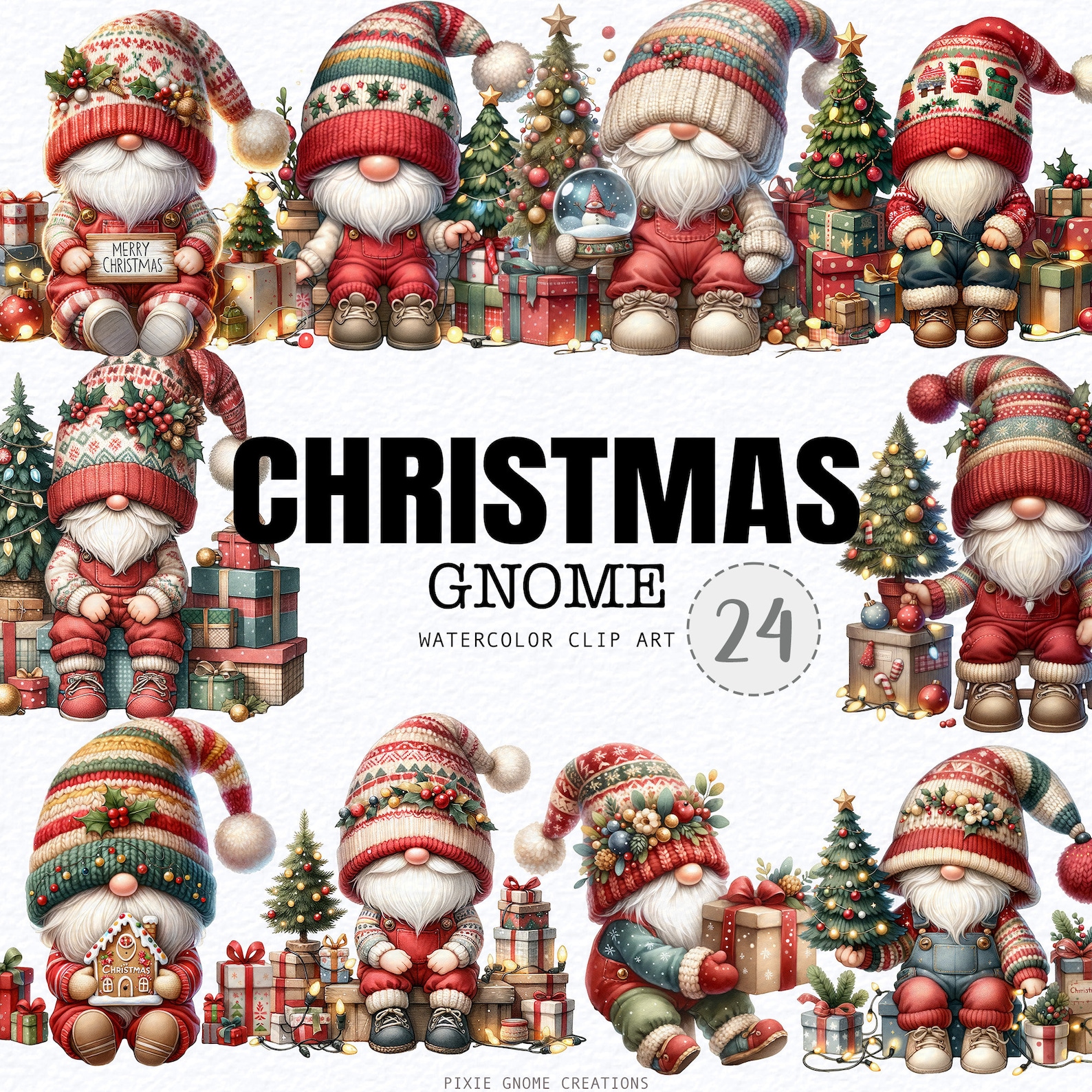 Watercolor Christmas Gnome Clipart PNG Bundle, Gingerbread Man ...