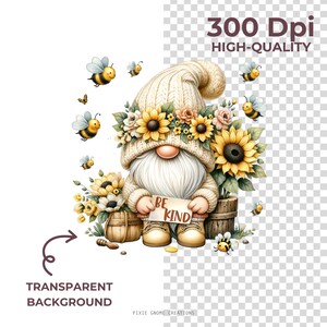 Watercolor Flower Bee Gnome Clipart Bundles, Sunflower Flowers, Clipart ...