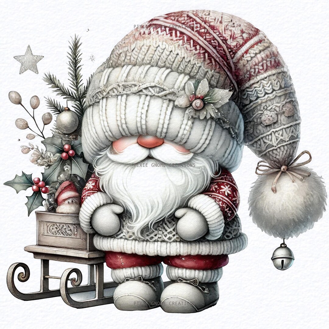 Watercolor White Gnome Clipart Bundle Png, White Gnome Clipart ...